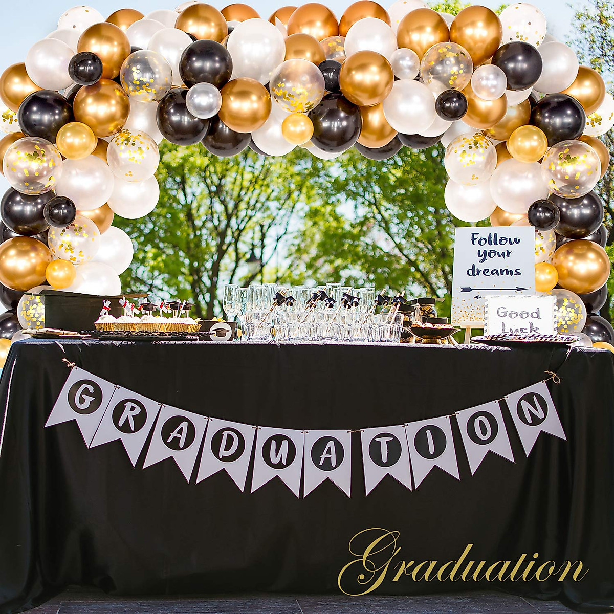 Whaline Balloon Arch & Garland Kit, 120Pcs Black, White, Gold Confetti and Metal Latex Balloons with 1pcs Tying Tool, Balloon Strip Tape for Graduation, Wedding, Birthday Decor