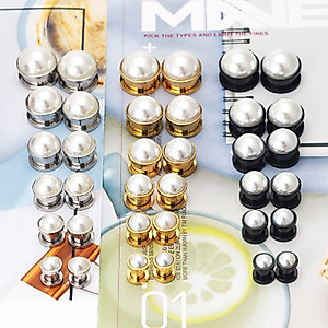 Qmcandy 2pcs Stainless Steel Pearl Ear Tunnels Double Flared Screw Plugs Piercing Gauges 00G, Silver