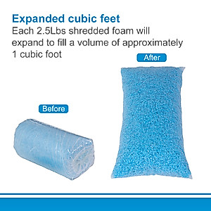 Molblly Bean Bag Filler Foam 5lbs Blue Premium Shredded Memory Foam Filling for Pillow Dog Beds Chairs Cushions and Arts Crafts, Added Gel Particles， Soft and Great for Stuffing（5 Pound 1-Pack）
