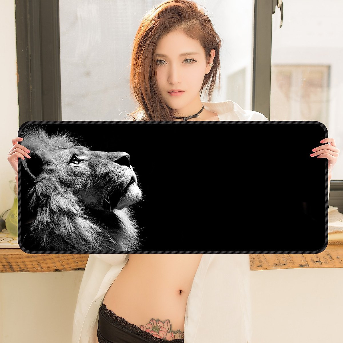 Qisan Large Gaming Mouse Pad Extended Size Mousepad for Computer Desktop PC Laptop 31.5"x11.8"x0.15" Keyboard Pad Desk Pad with Anti-Slip Rubber Base Large Desk Mat for Keyboard and Mouse-Lonely-Lion