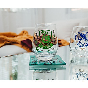 Silver Buffalo Harry Potter Hogwarts House Colors 12-Ounce Stemless Wine Glasses, Set of 4 | Holds 20 Ounces