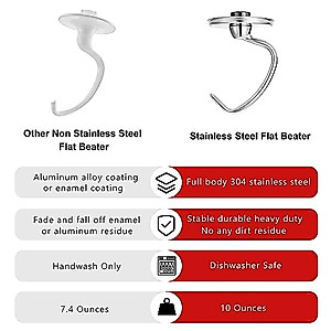 4.5-5QT Stainless Steel Dough Hook for KitchenAid Stand Mixer, Kitchen Aid Attachment Accessories/No coating/Dishwasher Safe Replacement for Kitchenaid Classic, Classic Plus and Artisan Serie Mixer
