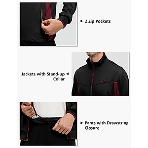 TBMPOY Men's Tracksuits Sweatsuits for Men Set Track Suits 2 Piece Casual Athletic Jogging Warm Up Full Zip Sweat Suits Black/Wine Red XL
