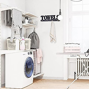 Black Wood Towel Hooks for Bathroom Decorative Cutout Word Sign Wall Decor, Wall Mounted Towel Rack Hanger Hanging Word Sign with 4 Hanging Hooks