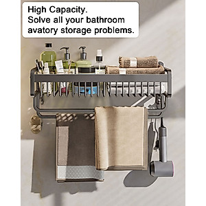 xicveiuz 23 Inches Bathroom Shelves, Shower Shelf with 2 Towel Bar, Towel Rack with Shelf, Towel Holder with Hooks for Bath Wall Mounted, Bathroom Towel Organizer Storage for Towels, Black