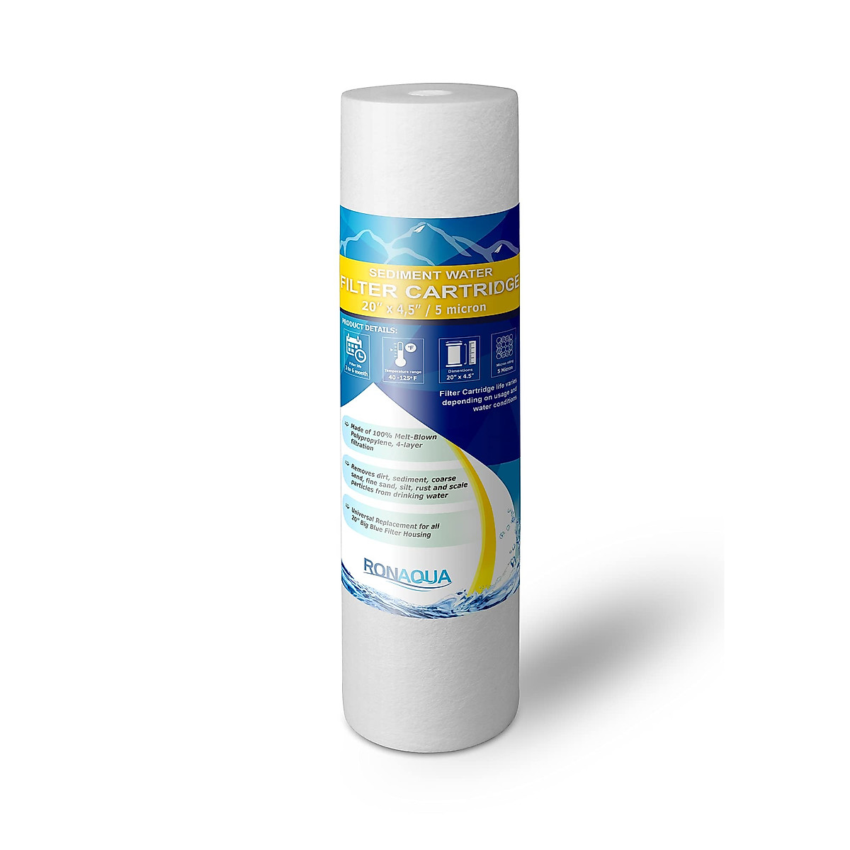 Big Sediment Replacement Water Filters 5 Micron 4.5”x 20" Cartridges WELL-MATCHED with 155358-43, 2PP20BB1M, AP810-2, FPMB-BB5-20, FP25B, P5-20BB, SDC-45-2005 (10 Pack, 20")
