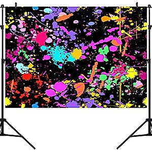 OUYIDA 7X5FT Neno Glow in The Dark Birthday Backdrops Colorful Graffiti Splash Paint Party Background Slime Happy Birthday Black Light Sleppover Party Decorations for Kids Birthday Banner CEM123B