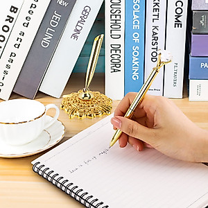 Jevou Hollow Round Pen Holder Signing Pen Set with Big Crystal Diamond Pen for Wedding Bridal Engagement Party Favors, Golden