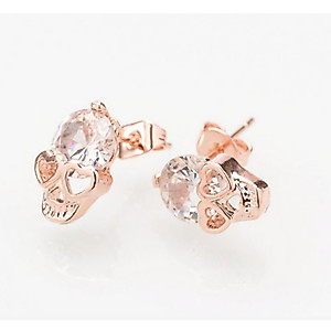 Zittop Rose Gold Women Tone Crystal Diamond Skull Pierced Stud Earrings Jewelry
