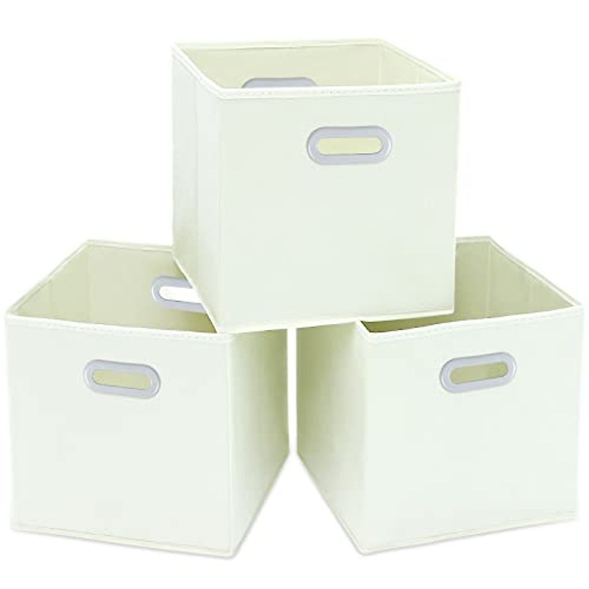 STOREONE Fabric Storage Bins Cubes Baskets Containers-(11X11X11") with Dual Handles Cube Storage Organizer Bins for Shelf Closet, Bedroom Organizers, Foldable Set of 3 (Creamy- White )