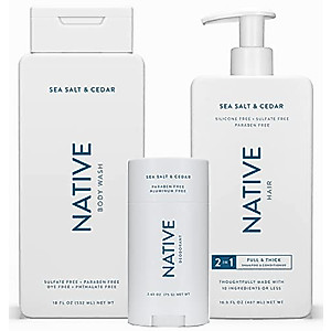 Native Deodorant, 2-in-1 Shampoo and Conditioner, & Body Wash Set | Made with Naturally Derived Clean Ingredients, Sea Salt & Cedar - Set of 3