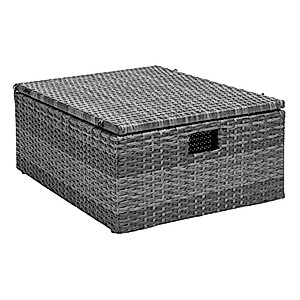 SAFAVIEH Outdoor Collection Pramla Grey Brown/White Cushion Settee with Storage Ottoman (Set of 2) PAT7515C