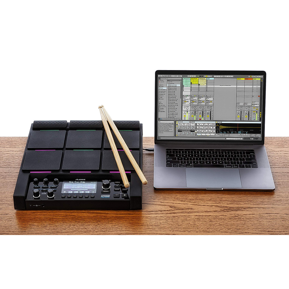 Alesis Strike Multipad - 9-Pad Percussion Instrument with Sampler, Looper, 2 Ins and Outs, Soundcard, Sample Loading via USB Thumb Drives and 4.3-Inch Display,Black