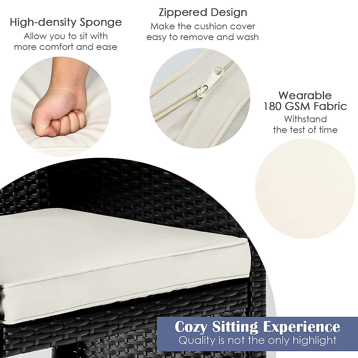 Tangkula 4 Pieces Rattan Furniture Set, Outdoor Conversation Set w/Chair & Loveseat & Tempered Glass Coffee Table, Suitable for Garden, Backyard, Poolside, Patio Furniture Set for 4 (1, White)