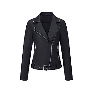 Bellivera Women Faux Leather Motorcycle Jacket Spring Clothes Winter Trendy Moto Biker Casual Coat 7906 Black M
