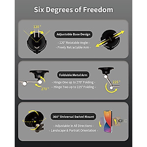 Jowua 6D Invisible Foldaway car Mount Compatible with magsafe, Compatible for Tesla Model 3/ Y, Model S/X Plaid (6D Suction Cup)