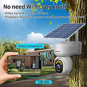Luovisee Wireless Solar Outdoor Home Security WiFi Camera PTZ Full Color Night Vision with Audio,PIR Motion Detection Alarm,64G SD Card, Rechargeable Battery,IP65 Weather Proof,Siren,360 View