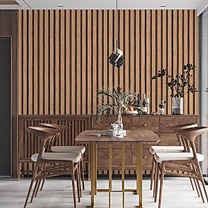 Yun-aeon Natural Wood Peel and Stick Wallpaper Wood Slats - 17.3"x 160" Tan Self-Adhesive Waterproof Vinyl Removable Wall Paper for Wall Decor Bedroom