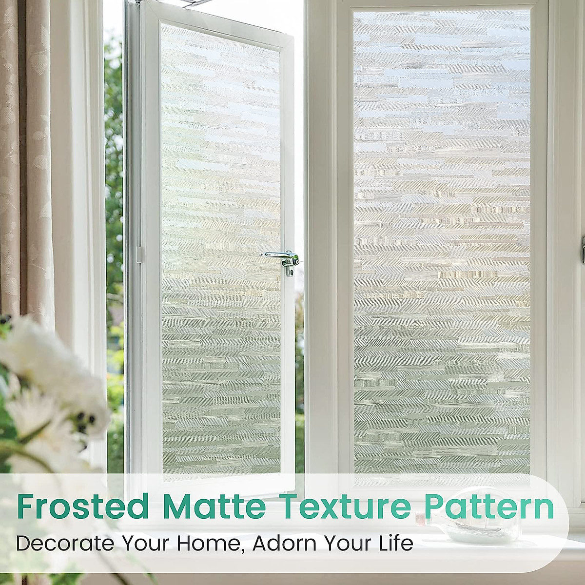 rabbitgoo Window Privacy Film, No Glue Frosted Glass Film, Static Cling UV Blocking Non Adhesive Reusable Heat Control Window Vinyl Clings for Home, Office, Frosted Silk, 17.5 x 78.7 Inches