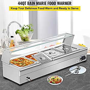 Commercial Food Warmer Bain Marie, 44 Qt Electric Countertop Buffet Warmer with Tempered Glass Shield and Lids, 4 x 1/2 Pans Stainless Steel Steam Table, 1500W