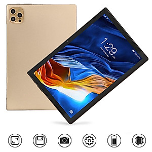 PUSOKEI Android 12.0 Tablet 10.1in, Dual SIM Calling Tablet, Octa Cores Processor, 6GB RAM 128GB ROM, 1960x1080 IPS Display Screen, 8MP & 13MP Camera, 2.4G/5G WiFi, BT 5.0, 8000mah(Gold)(6G+128G)