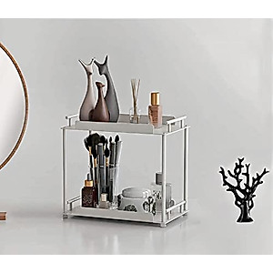 AWTS Bathroom Counter Organizer, 2 Tier Stainless Steel Bathroom Countertop Organizer, Kitchen Organizer, Cosmetic Organizer, Vanity Bathroom Organizer, Storage Shelf, Living Room,Dressing Table,White
