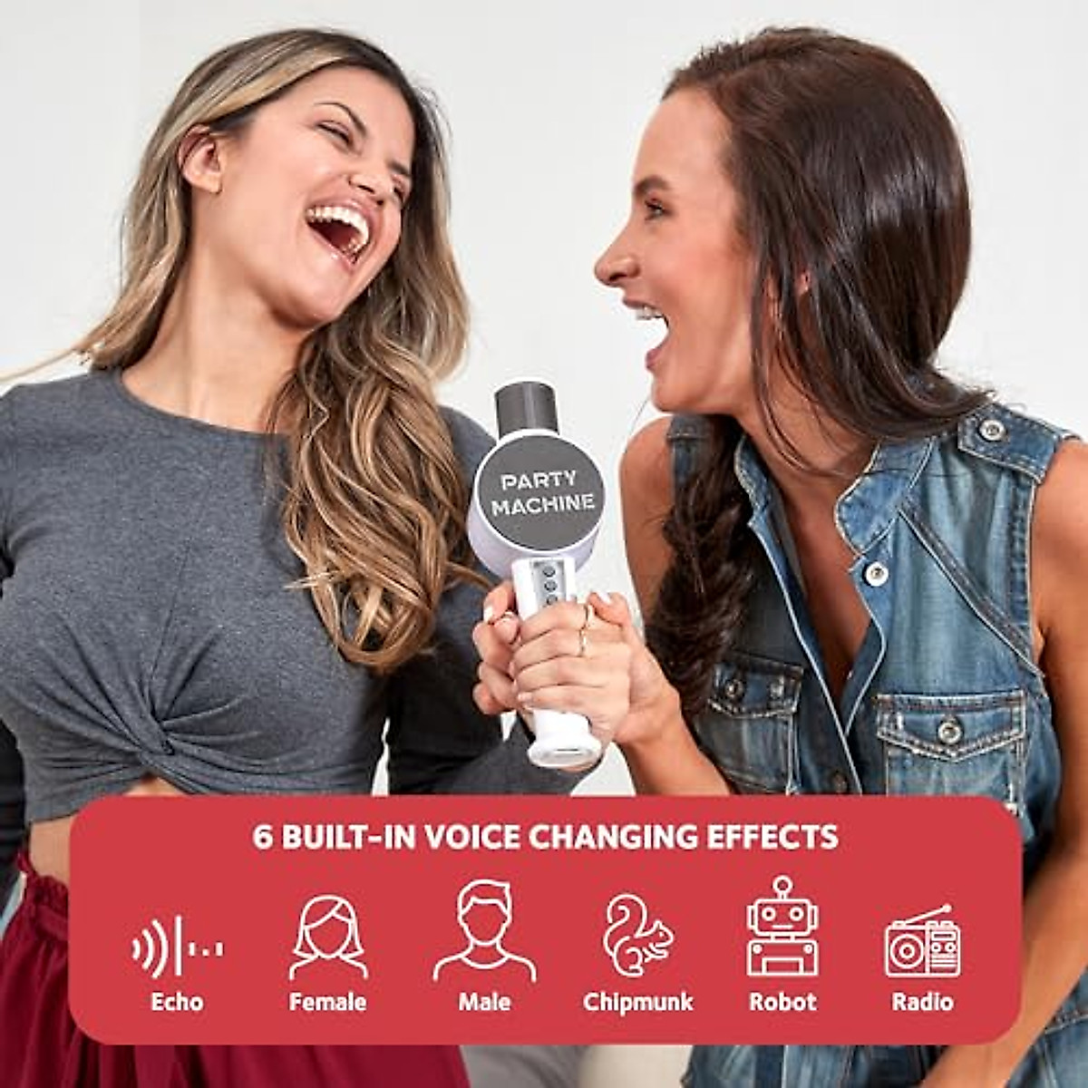 Singing Machine Wireless Karaoke Microphone for Kids & Adults, Party Machine Mic (White) - Portable Handheld Bluetooth Microphone with Speaker & Voice Changer Effect - Karaoke Mic for Singing