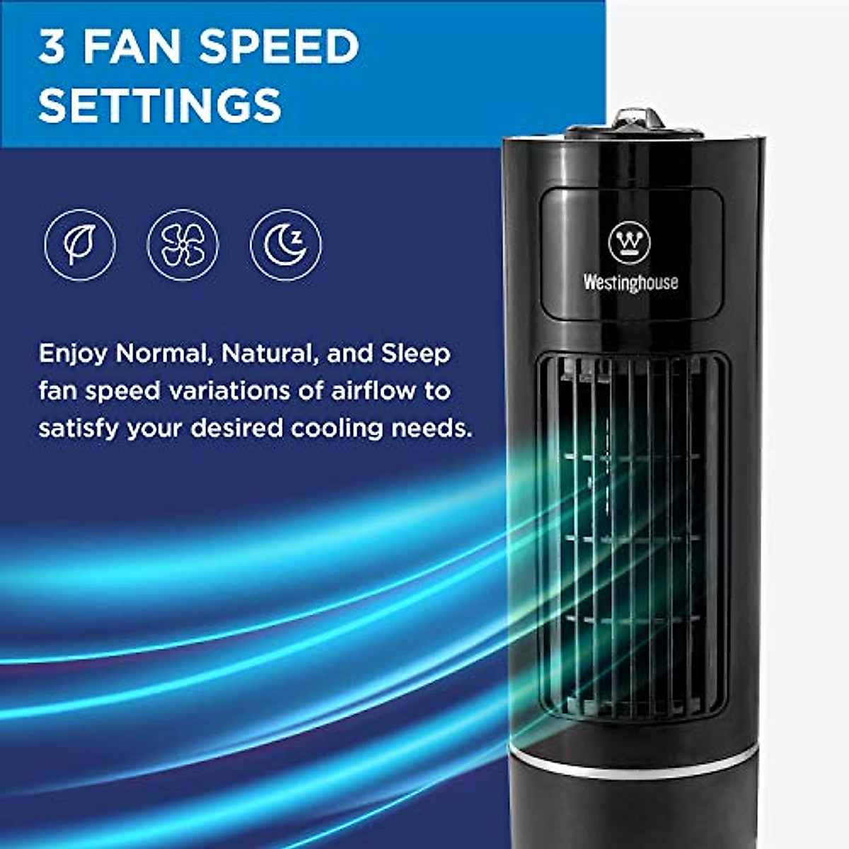 Westinghouse 12'' Personal Tower Fan - Space Saving Compact Design with Oscillating Function