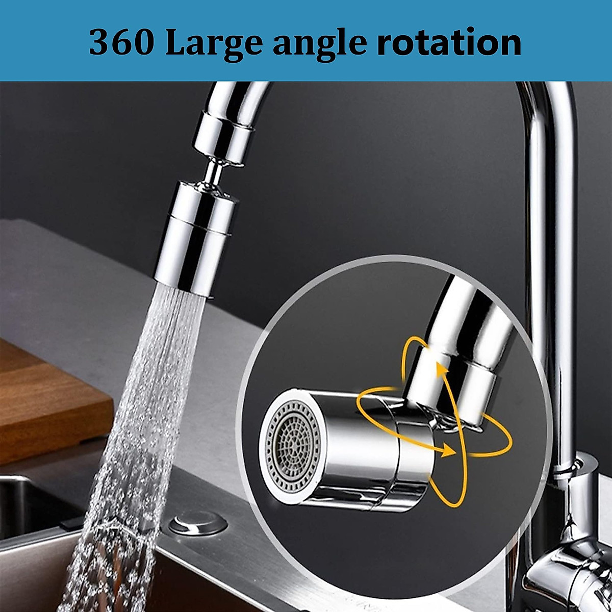 YOXITIXOY YSQ Aerator, 80-Degree Big Angle Swivel, Dual-Function Kitchen Faucet Accessory, Polished Brass & ABS Material, 360° Swivel, Universal Fit (5.59x1.3 inches)