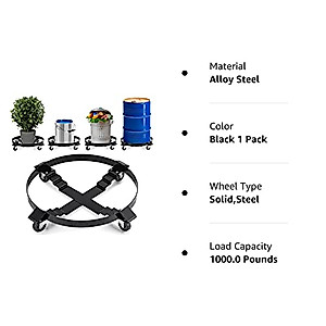 55 Gallon and 30 Gallon Drum Dolly Heavy Duty 24 Inch Plant Caddy with Wheels Swivel Casters Wheel Steel Frame Multi Purpose Dolly Cart Non Tipping Hand Truck Capacity 1000 Pound Barrel Dolly Black