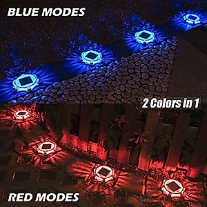 Siedinlar Solar Deck Lights Outdoor 2 Modes LED Driveway Markers Dock Light Solar Powered Waterproof for Step Walkway Ground Stair Pathway Yard Road Garden 4 Pack (Blue/Red)