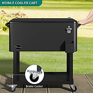 YITAHOME 80 Quart Rolling Cooler Cart with Bottle Opener Drainage, Portable Patio Cooler Rolling on Wheels, Outdoor Rolling Beverage Cart Drink Cooler for Patio Pool Deck Party BBQ Cookouts (Black)