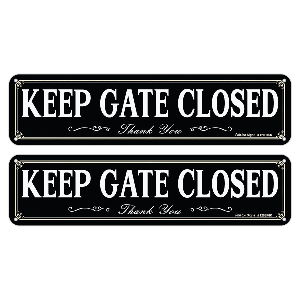 Faittoo Keep Gate Closed Sign, 2-Pack 12 x 3 Inch Reflective Rust Free Aluminum, UV Protected, Weather/Fade Resistant, Easy to Install and Read, Indoor/Outdoors Use