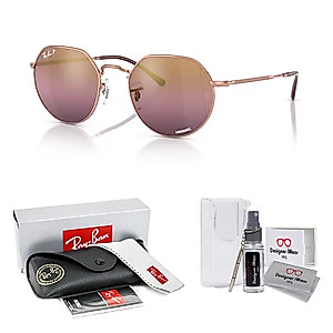 Ray-Ban Jack RB3565 53MM Rose Gold/Crystal Lens Mirror Red Gradient Polarized Chromance Rounded Hexagonal Sunglasses for Men for Women + BUNDLE With Designer iWear Eyewear Kit