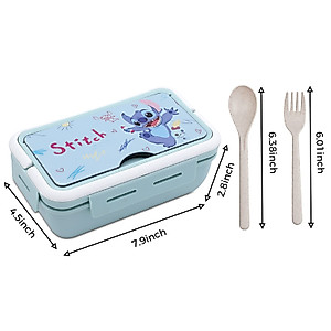 G-Ahora Versatile 2-Compartment Stitch Bento Lunch Box, Stitch Lunch Box, Leak-Proof Lunchbox Bento Box with Utensil Set for Dining Out, Work, Picnic, School (LBOX Stitch)