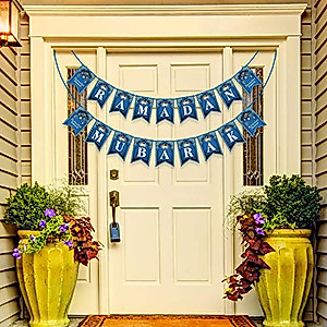No DIY Required Muslim Ramadan Party Supplies Decorations, Blue Eid Celebration Decoration for Muslim (Ramadan Mubarak)