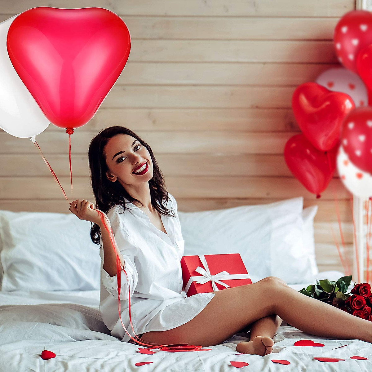 80 Pieces Heart Balloons Decorations Kit, Heart Shape Latex Balloons Valentine Balloons with 4 Twine String Roll for Valentines Day Decorations