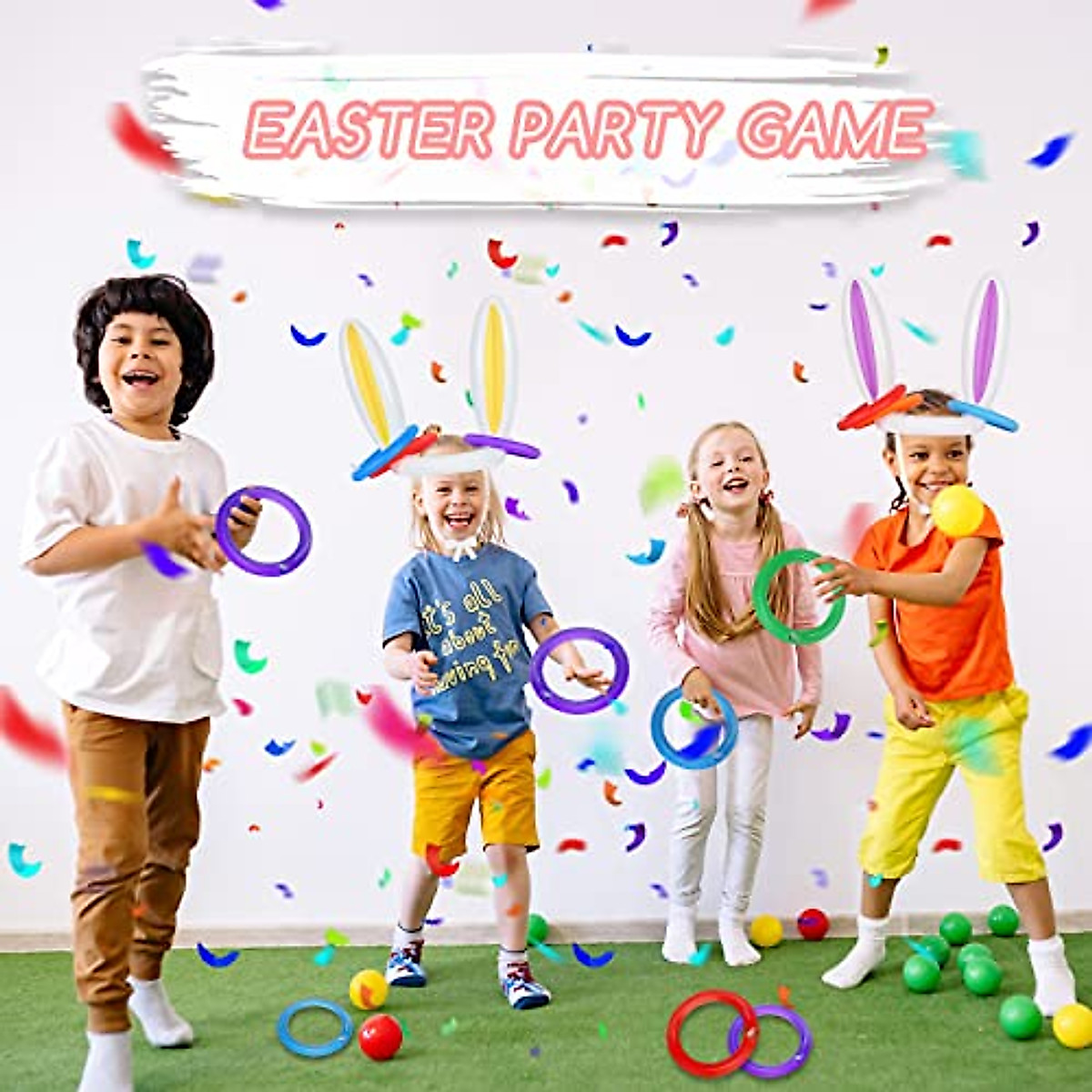 Easter Game Inflatable Bunny Ring Toss Games 2 Sets & 8 Rings, Inflatable Ring Toss Games 11Pcs with Pump for Easter Party Favors Indoor Outdoor Games