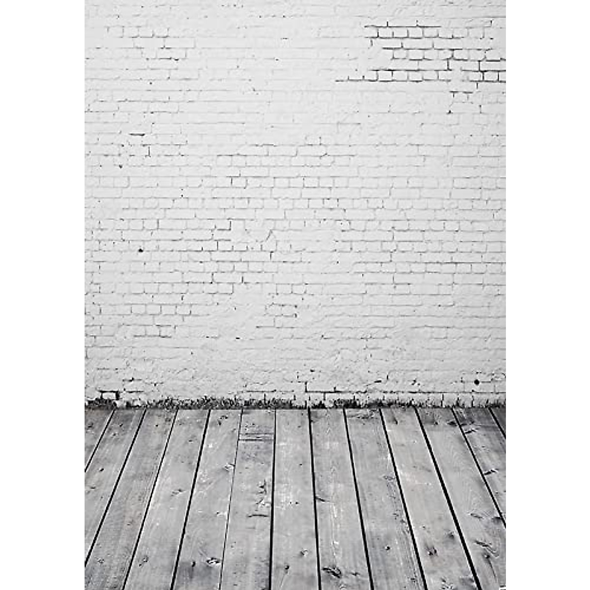 White Brick Wall Gray Wooden Floor Photography Backdrop 5X7FT Polyester Baby Cake Smash Birthday Party Background Newborn Portrait Photo Background Shoot Props Supplies