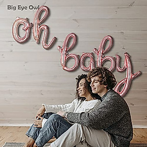 Cursive OH Baby Rose Gold Letter Foil Mylar Balloons Banner Birthdays Party Decorations Supplies Small 16 Inch Baby Shower