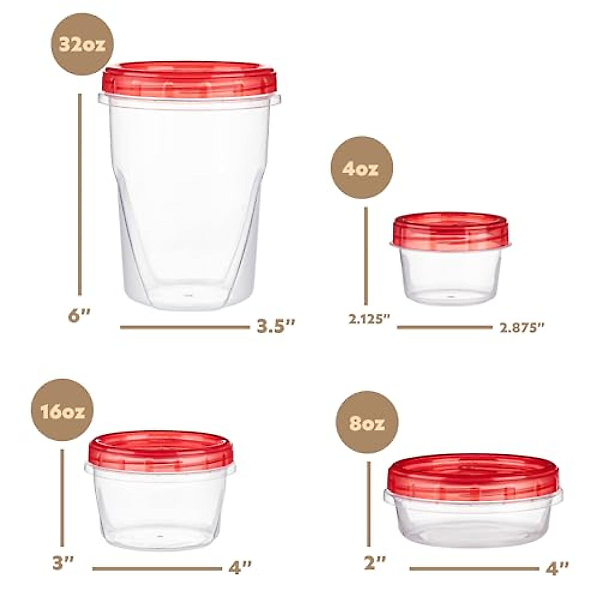 PLASTICPRO 24 Pack Twist Top Containers Assorted Sizes Plastic Food Storage Containers with Red Twist on Lids Stackable Reusable