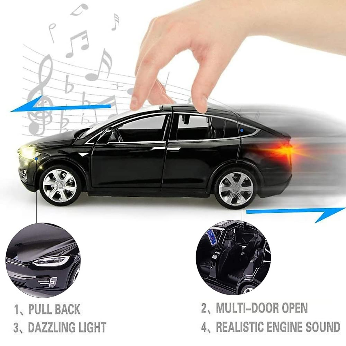 Model X Diecast Car Toy, 1:32 Scale Zinc Alloy Model X Model Car Pull Back Vehicles Door Opening with Light, Mini Model X Toy Car Collectible Model X90 Car Toy for Toddler Boys Girls