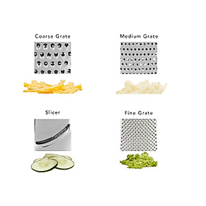 KitchenAid Gourmet 4-Sided Stainless Steel Box Grater for Fine, Medium and Coarse Grate, and Slicing, Detachable 3 Cup Storage Container and Measurment Markings, Dishwasher Safe, 10 inch, Red