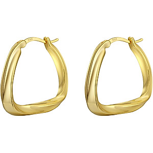 Thick Gold Hoop Earrings for Women,18K Gold Plated Sterling Silver Chunky Hoop Earrings Fashion Geometry Square Earrings Gold Jewelry for Gifts (1-Gold)