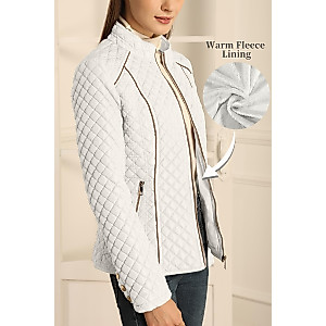 Bellivera Women's Stand Collar Lightweight Quilted Puffer Jacket Padded Zip Coat for Spring and Winter 087 White L