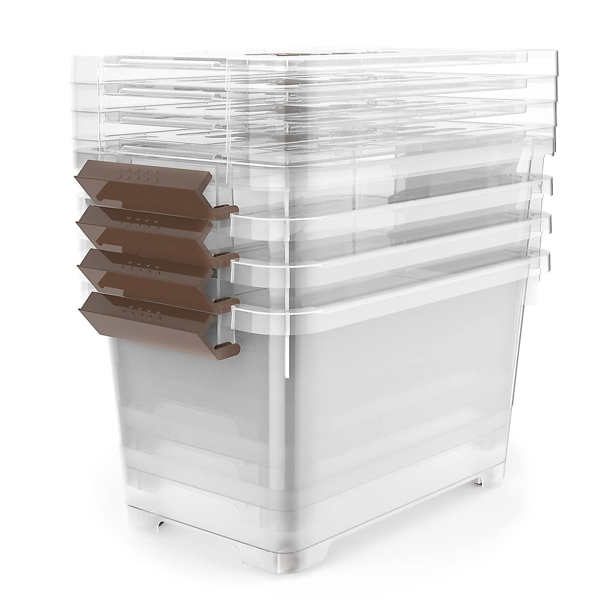 17 Quart Clear Storage Latch Box/Bin, 4-Pack Plastic Stackable Box Organization with Wheels Latching Handle and Lid