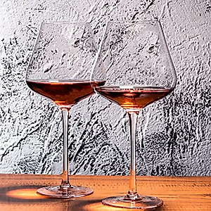 Hand Blown Red Wine Glasses Set of 4 – 23 oz Burgundy Wine Glasses With Long Stem – Lead-Free Premium Crystal Wine Glass – Unique Gift for Wedding, Anniversary, Christmas – Clear