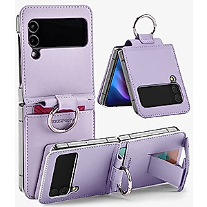 GOOSPERY EZ Mount Wallet Compatible with Galaxy Z Flip 4 Case, Card Holder Loopy Ring Adjustable Kickstand with Horizontal/Vertical [Compatible with Wireless Charging], Lavender