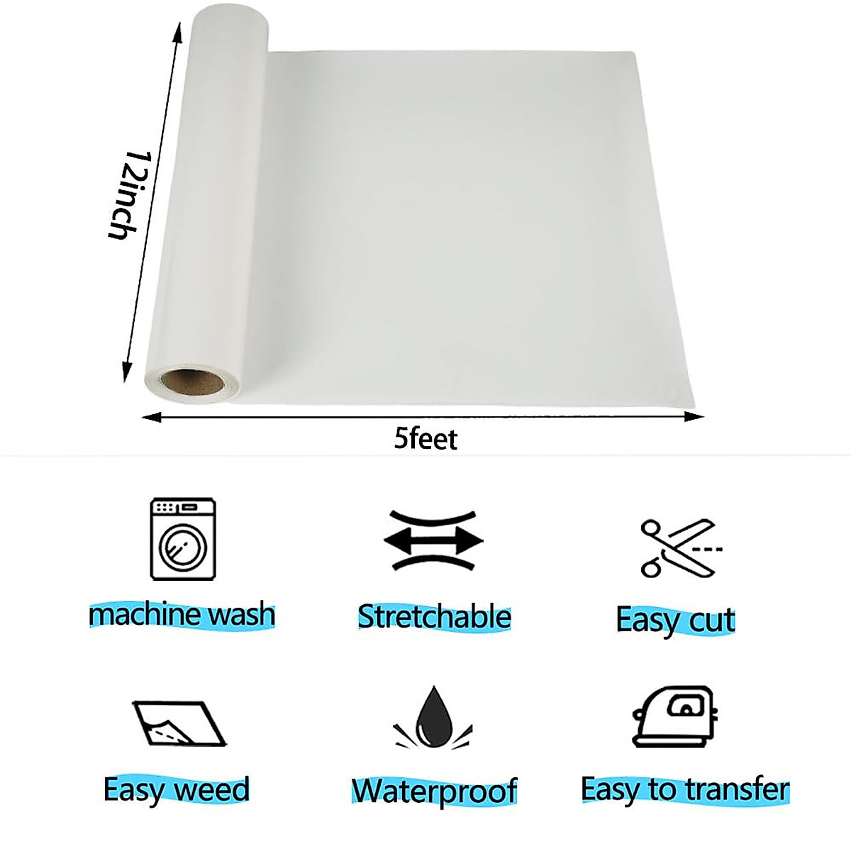 FUNKAKA White Puff Vinyl Heat Transfer, 12" x 5ft 3D Puff Iron on Vinyl for T-Shirt, PU White HTV Vinyl Compatible with All Cutter Machines Easy to Cut & Weed for Heat Vinyl Design