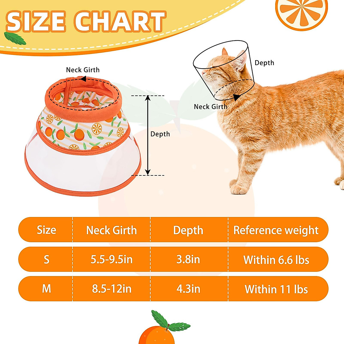PUPTECK Cat Cone Collar Soft for Neck, Cat Recovery Collar to Stop Licking After Surgery, Adjustable Elizabethan Pet Collar for Small Medium Cats Kittens, Orange, S